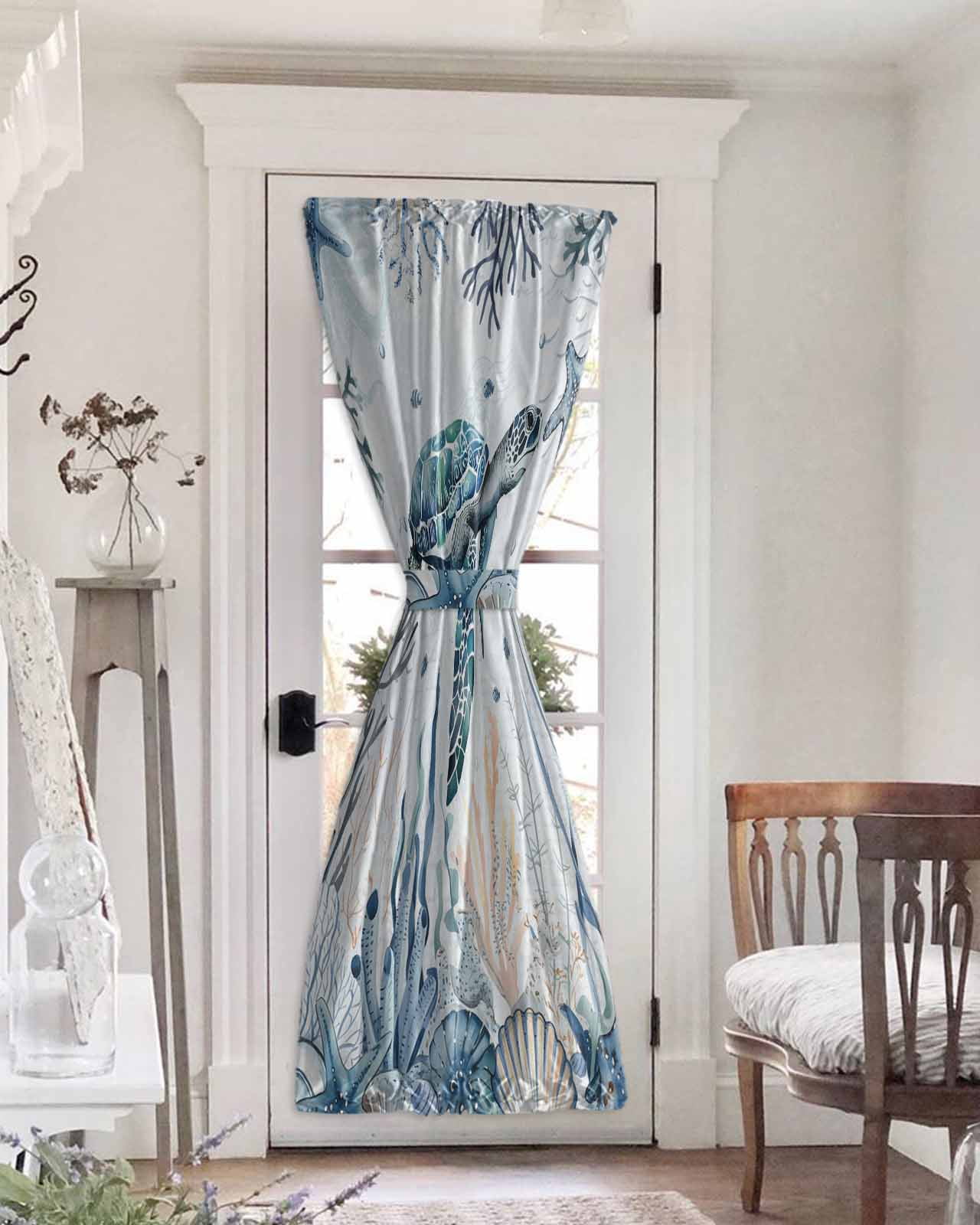 Coastal Sea Turtle Blackout Door Curtains for French, Glass,Front, Back ...
