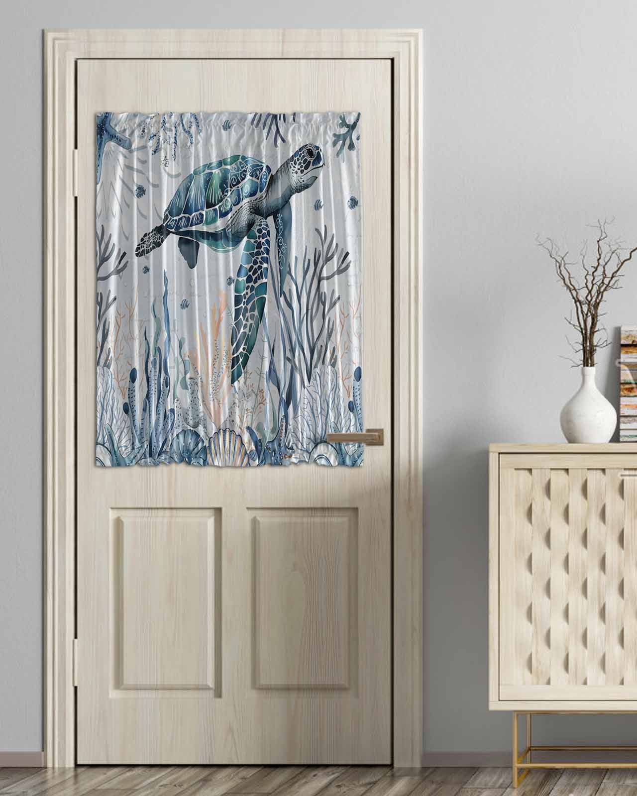Coastal Sea Turtle Blackout Door Curtains for French, Glass,Front, Back ...