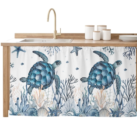Coastal Sea Turtle Cabinet Curtains 28"W x 51"L,Dustproof Sink Skirt ...