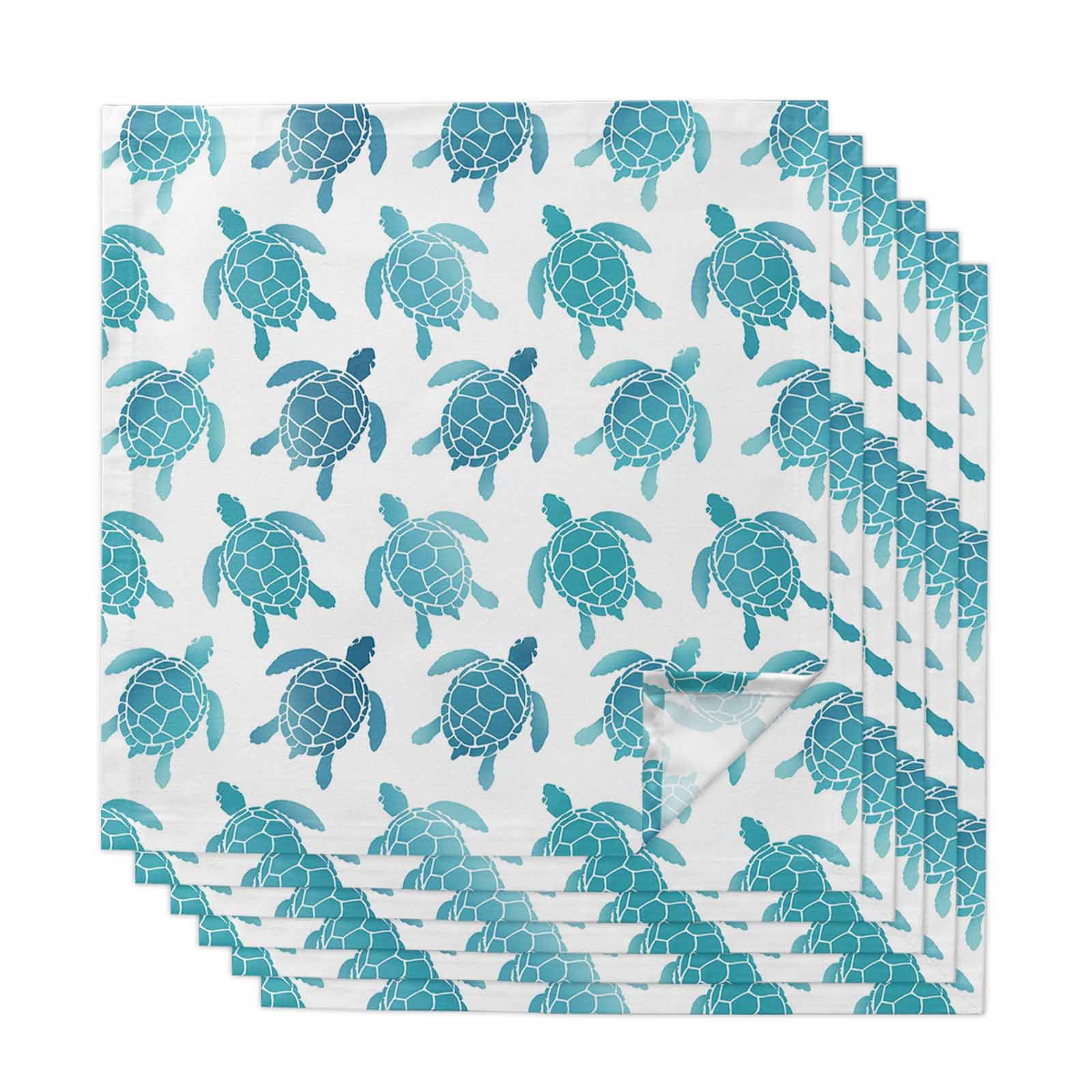 Coastal Sea Turtle Cloth Napkins, Nautical Turquoise Ocean Creatures ...
