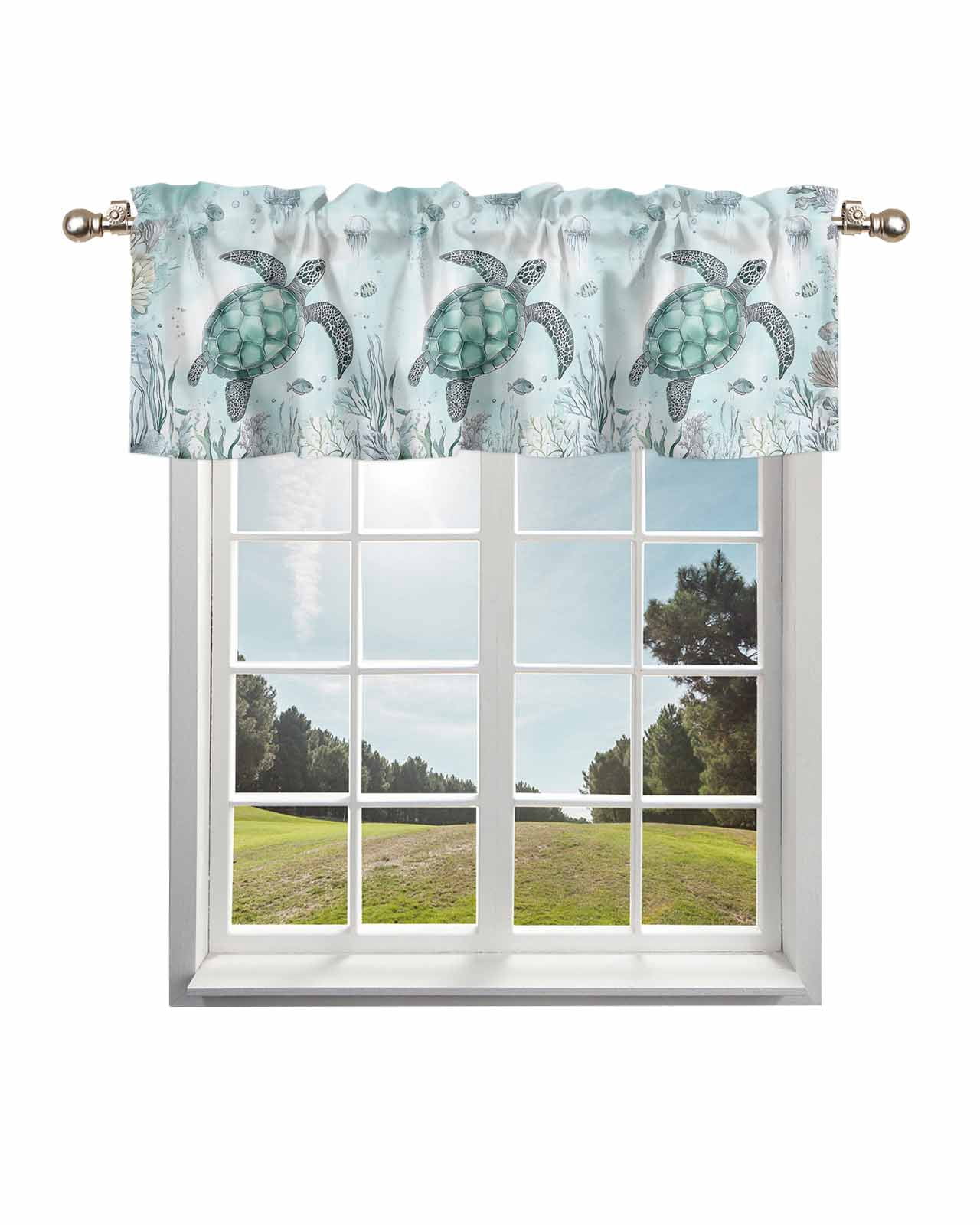 Coastal Sea Turtle Curtain Valance for Windows/Living Room/Kitchen ...