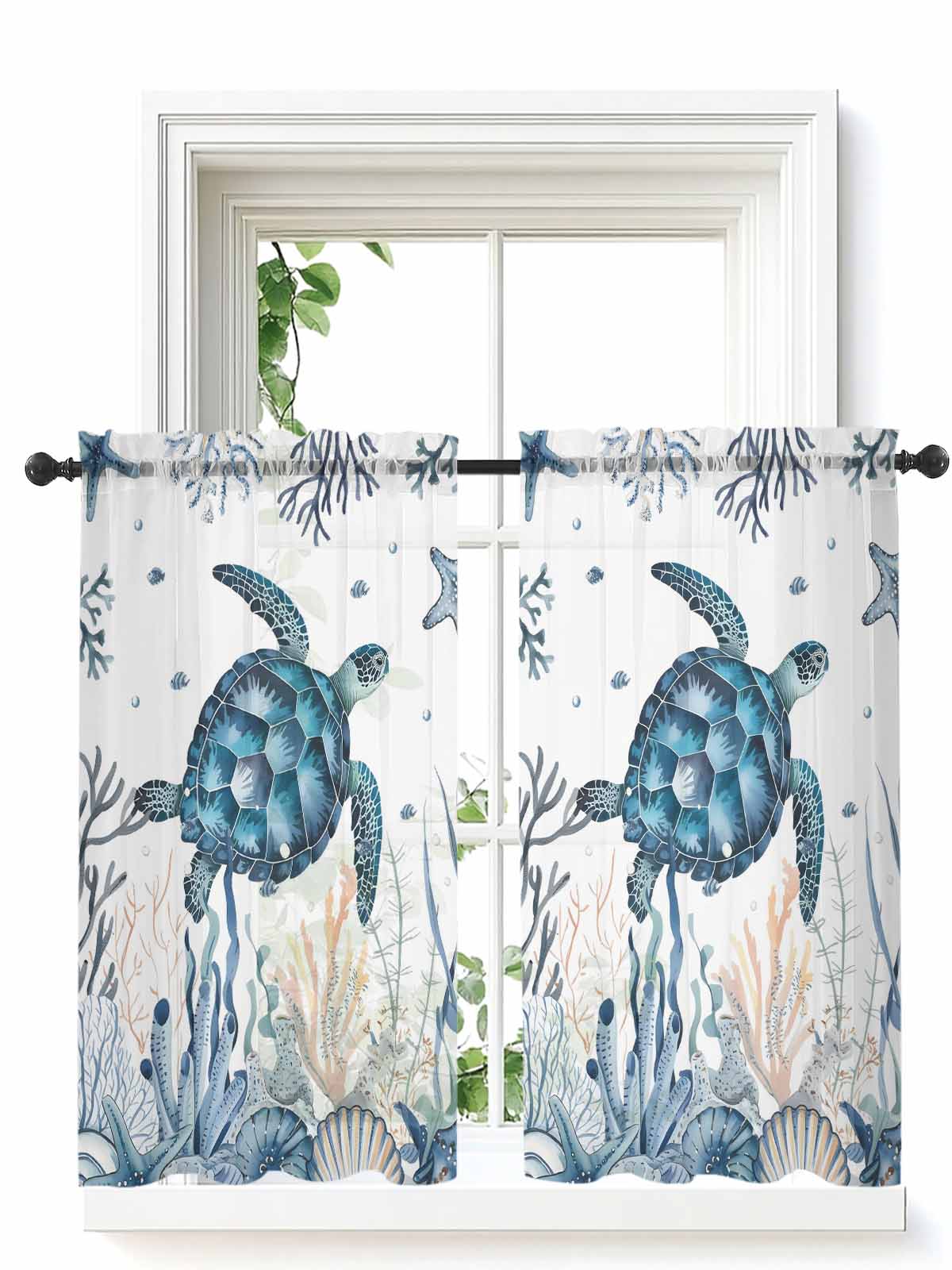 Coastal Sea Turtle Curtains 54 Inch Length,Sheer Curtains for Bedroom ...