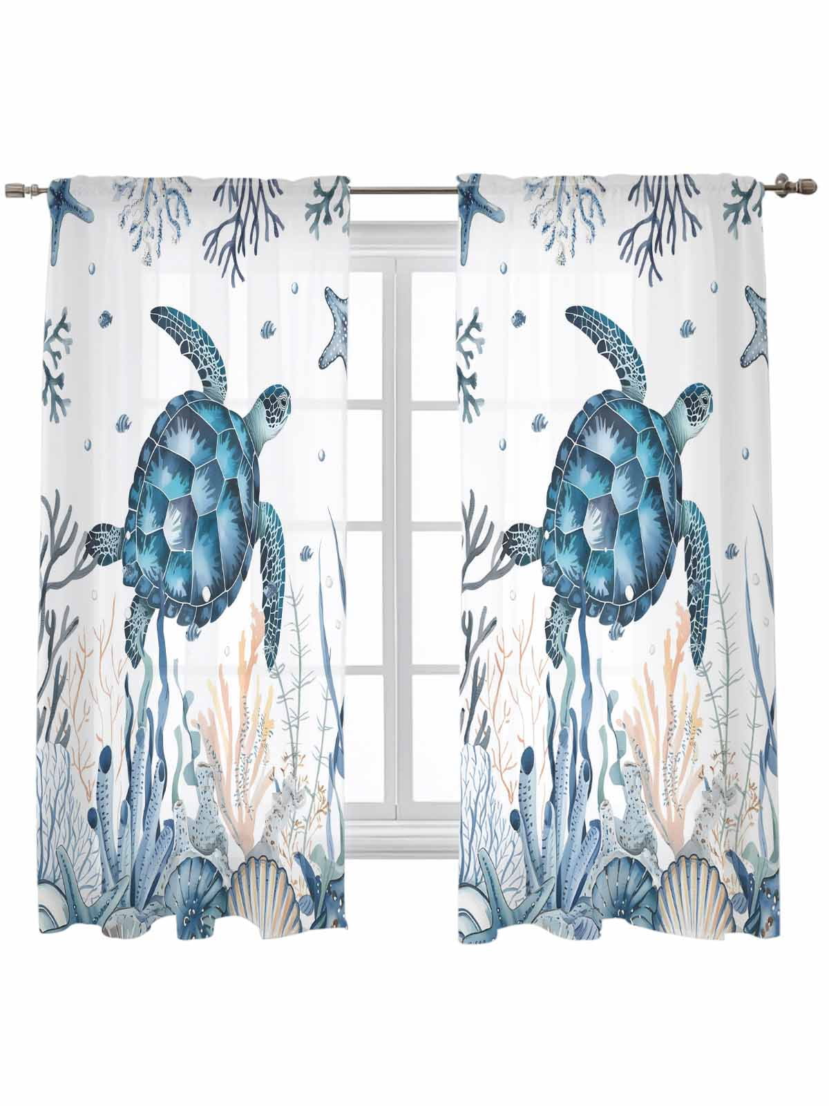 Coastal Sea Turtle Curtains 72 Inch Length,Sheer Curtains for Bedroom ...