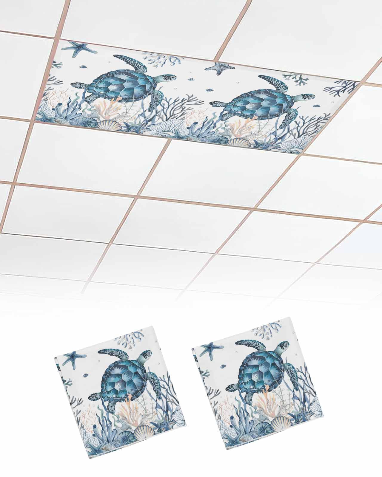Coastal Sea Turtle Fluorescent Light Covers for Ceiling Lights 4x2 feet ...