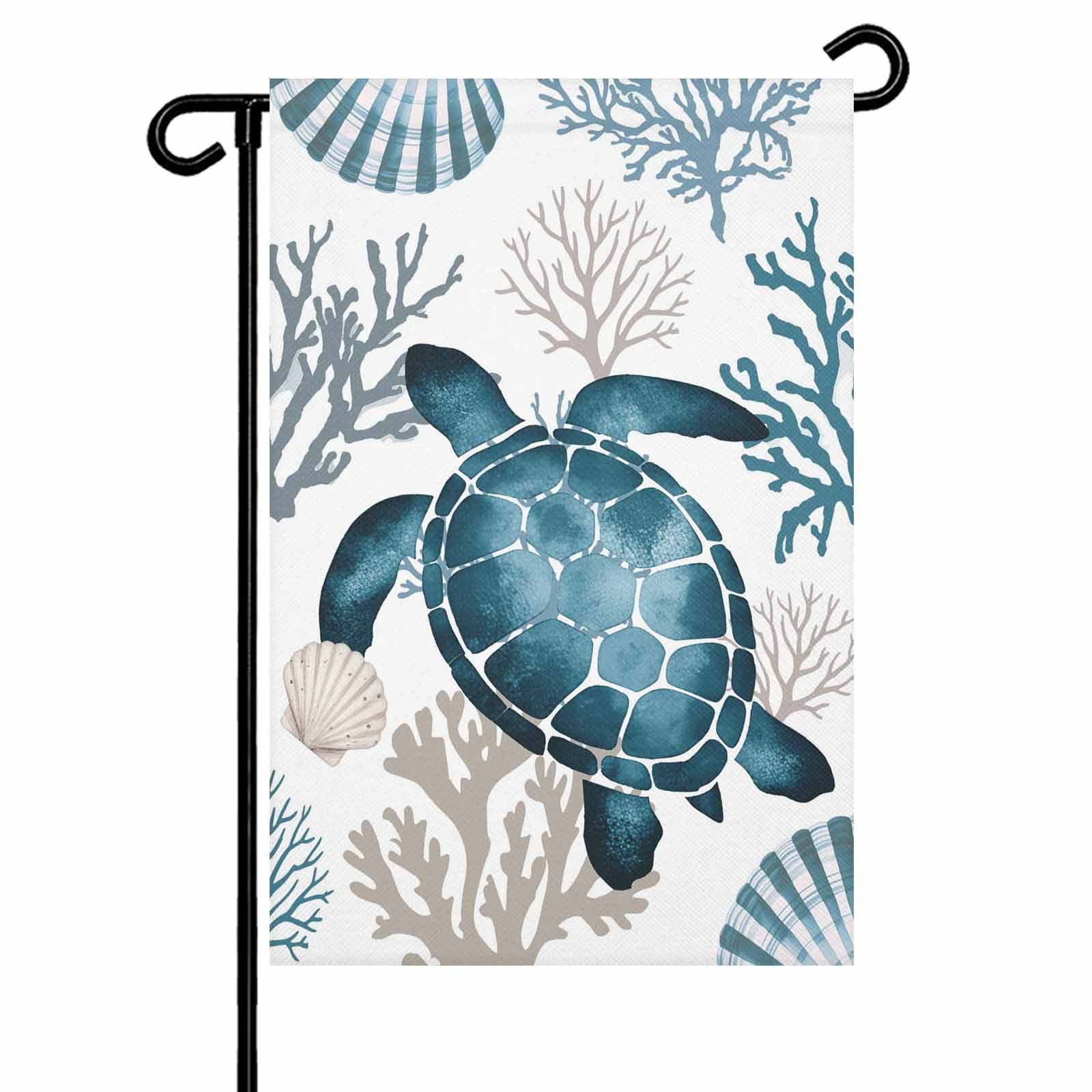 Coastal Sea Turtle Garden Flag 12x18 Inch Blue Gray Shell Coral Ocean ...