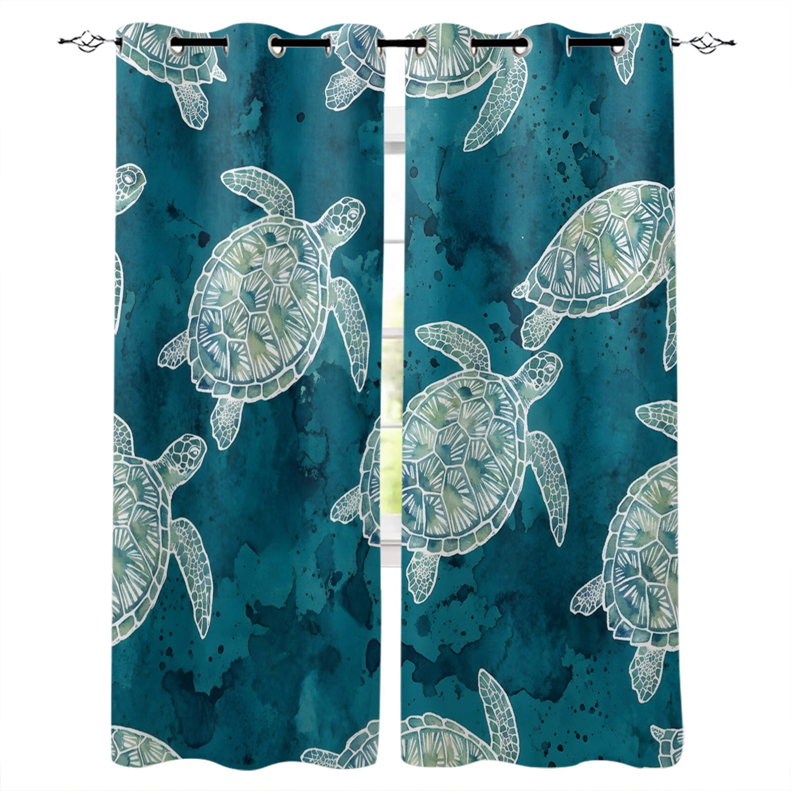 Coastal Sea Turtle Kitchen Curtains Summer Tropical Ocean Life ...
