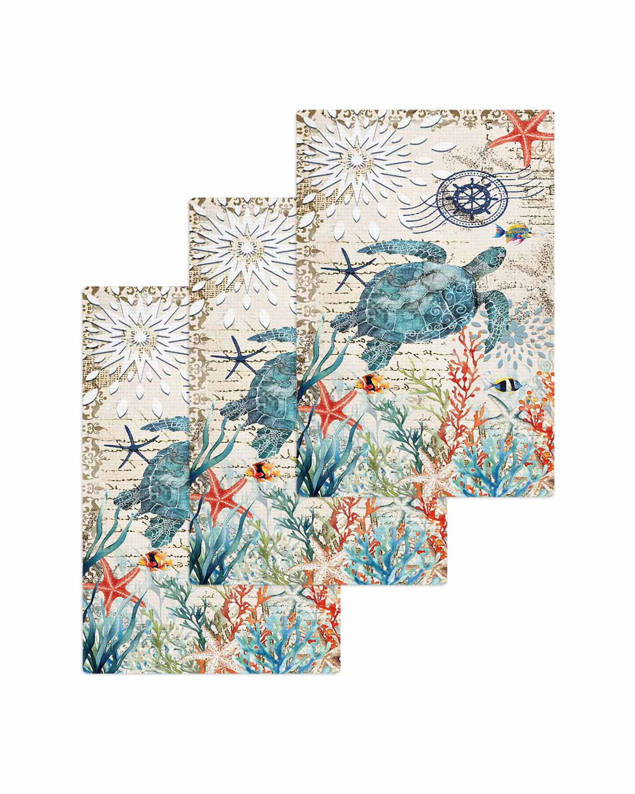 Coastal Sea Turtle Kitchen Dish Towels for Drying Dishes Set of 3 ...