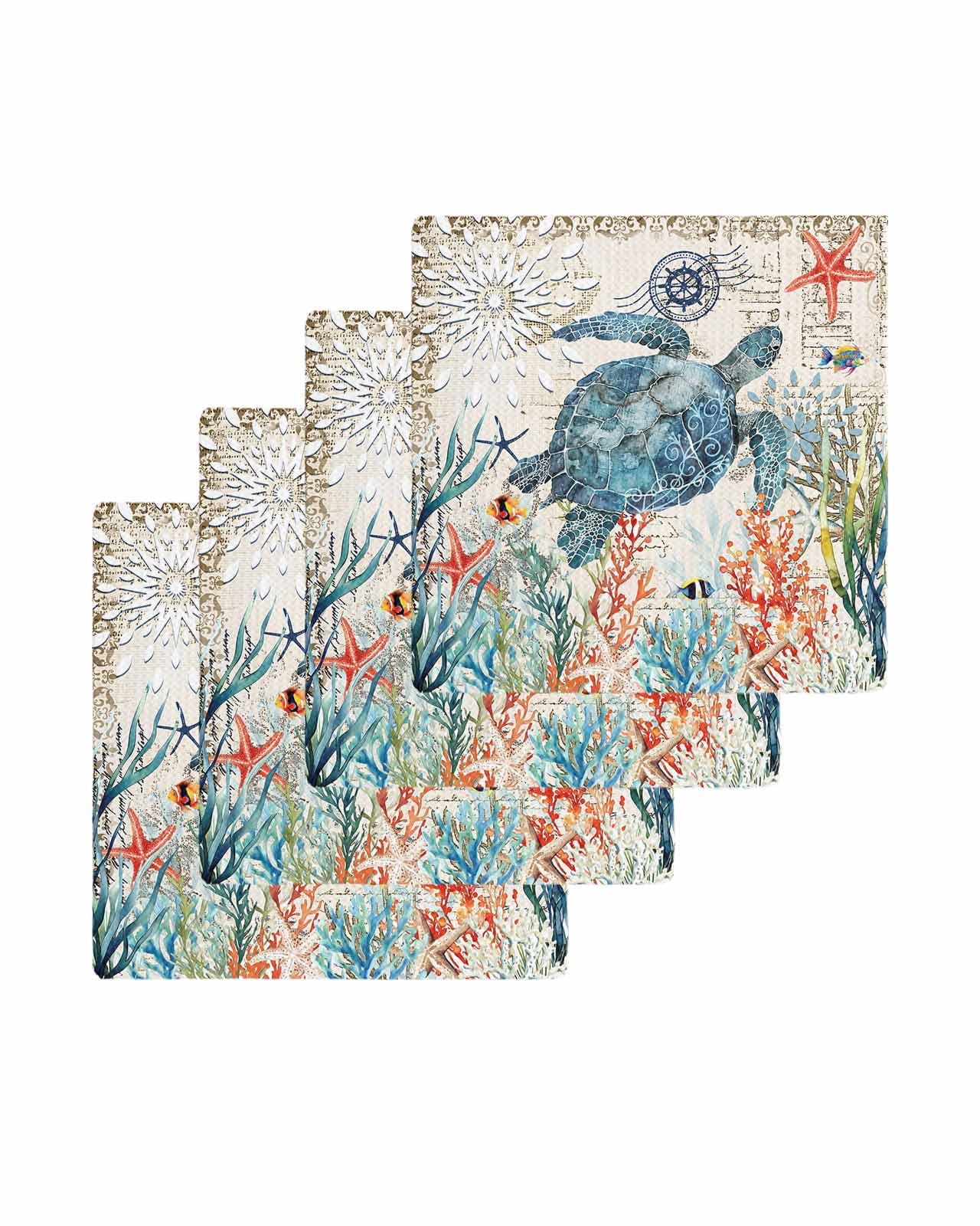 Coastal Sea Turtle Kitchen Dish Towels for Drying Dishes Set of 4 ...