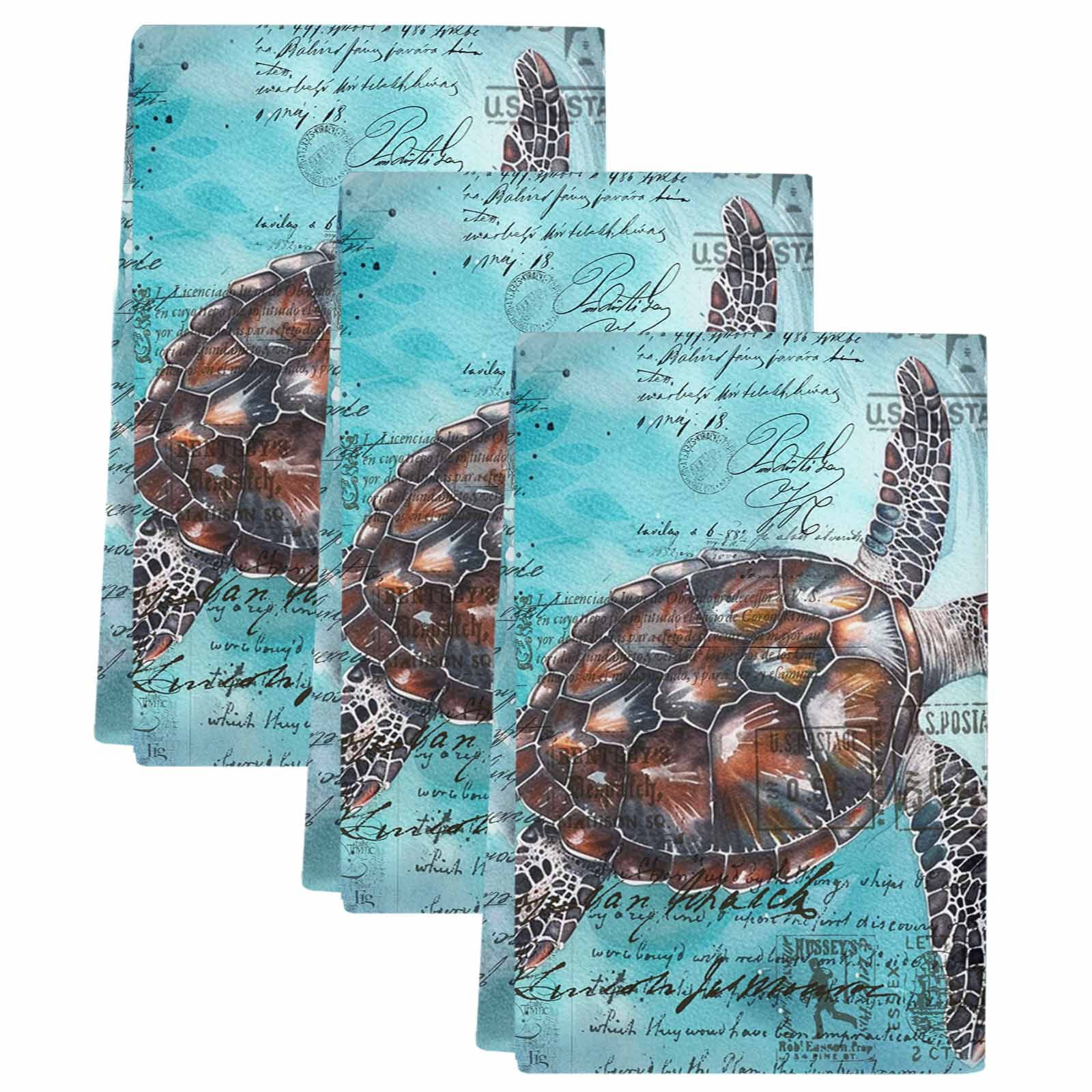 Coastal Sea Turtle Kitchen Towels Set of 3, Blue Nautical Summer Beach ...
