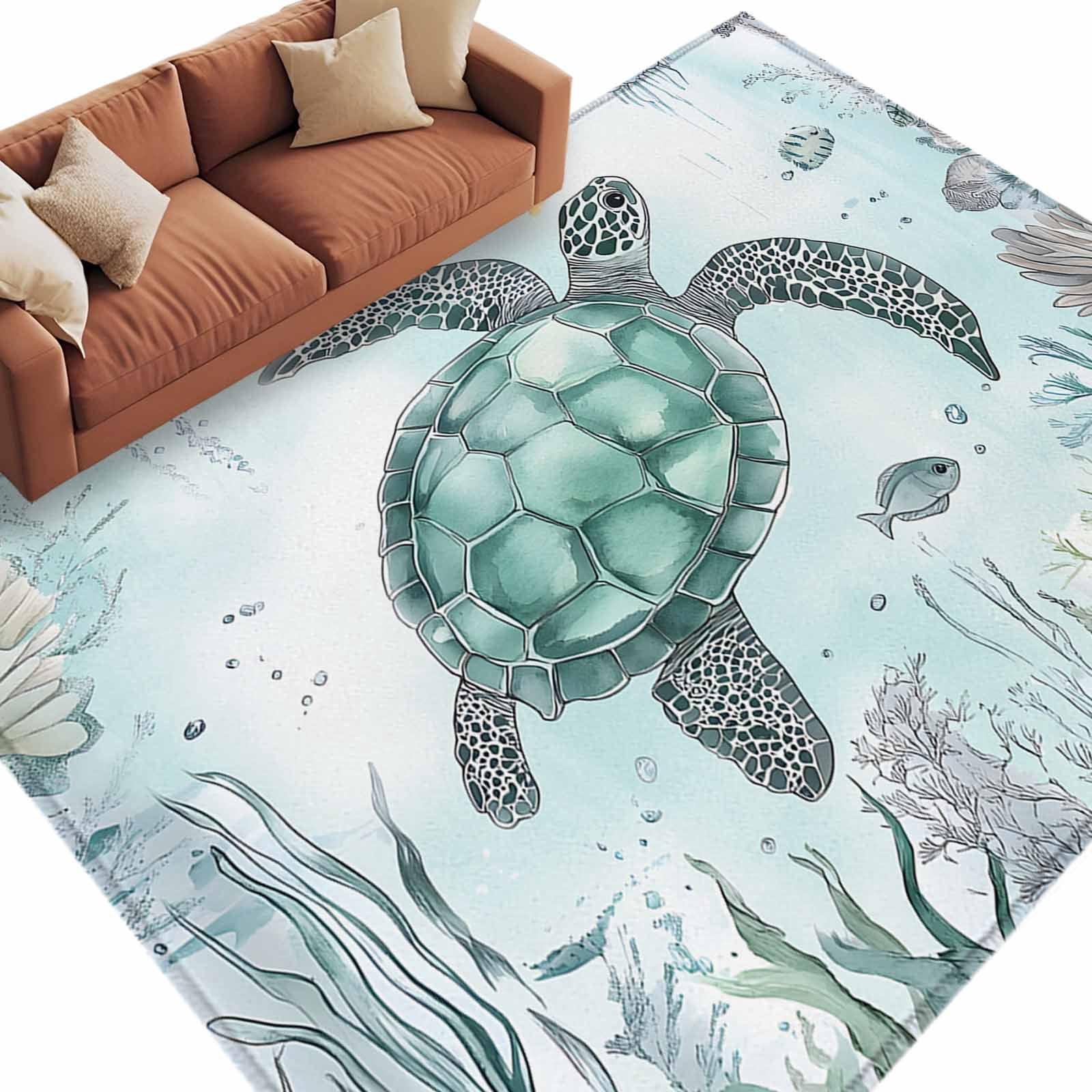 Coastal Sea Turtle Large Area Rugs for Bedroom Living Room, Soft Non ...