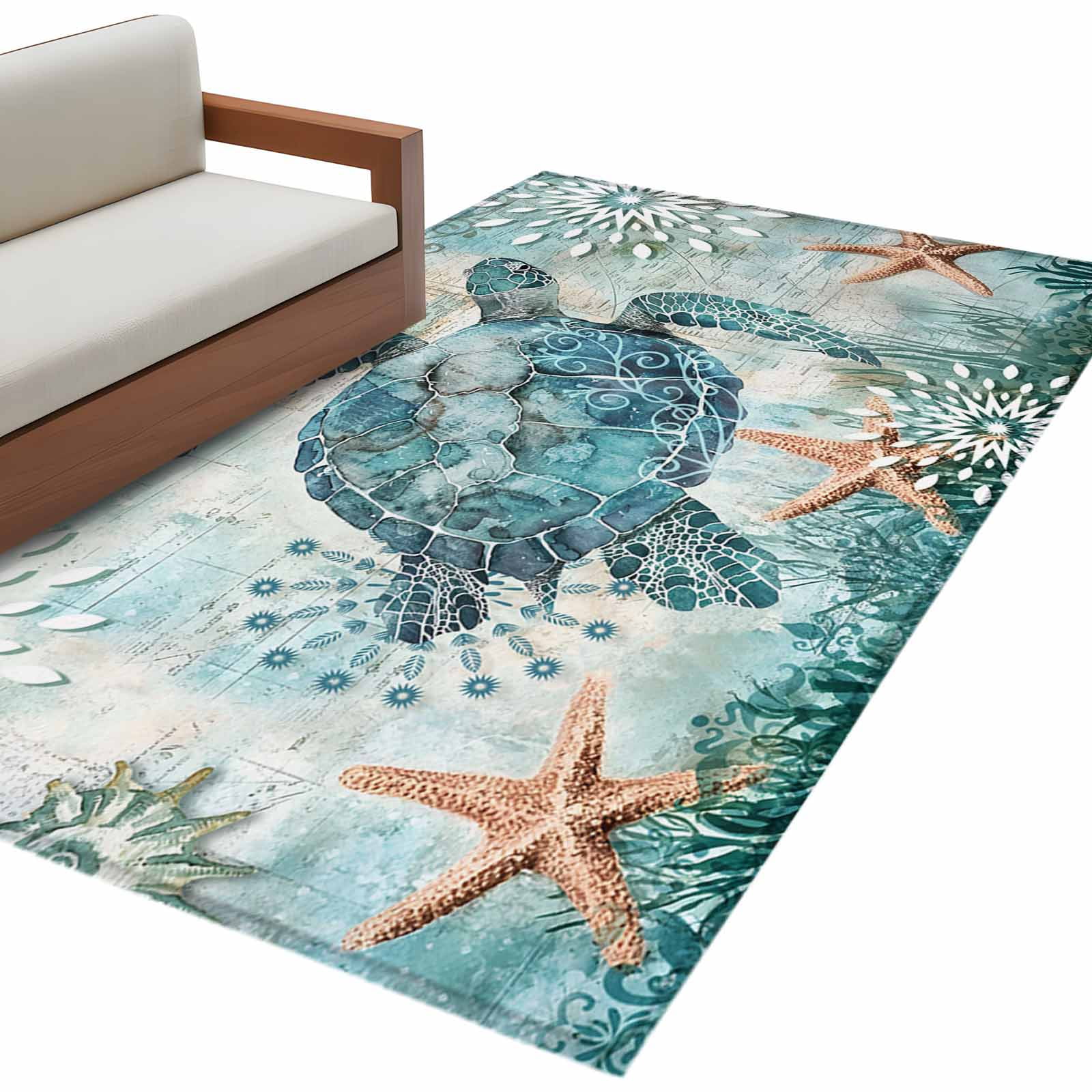 Coastal Sea Turtle Large Area Rugs for Bedroom Living Room, Soft Non ...