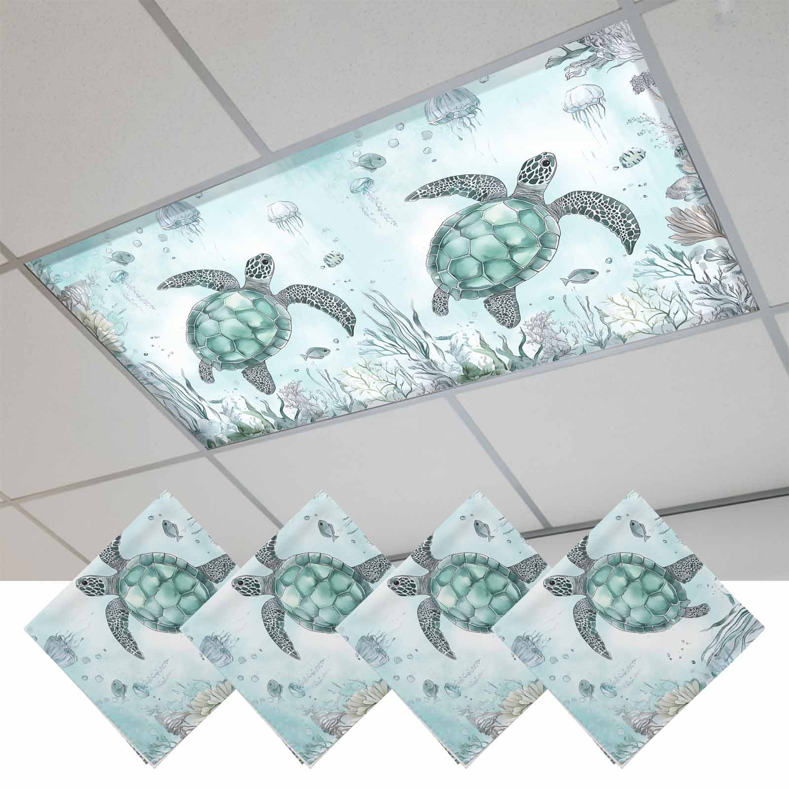 Coastal Sea Turtle Magnetic Fluorescent Light Covers for Ceiling Lights ...