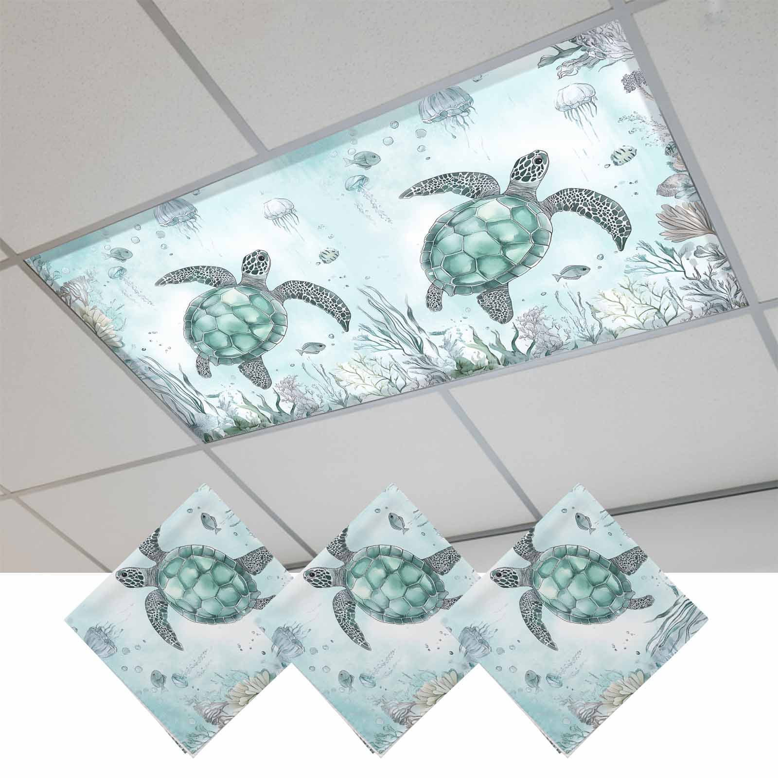 Coastal Sea Turtle Magnetic Fluorescent Light Covers for Ceiling Lights ...