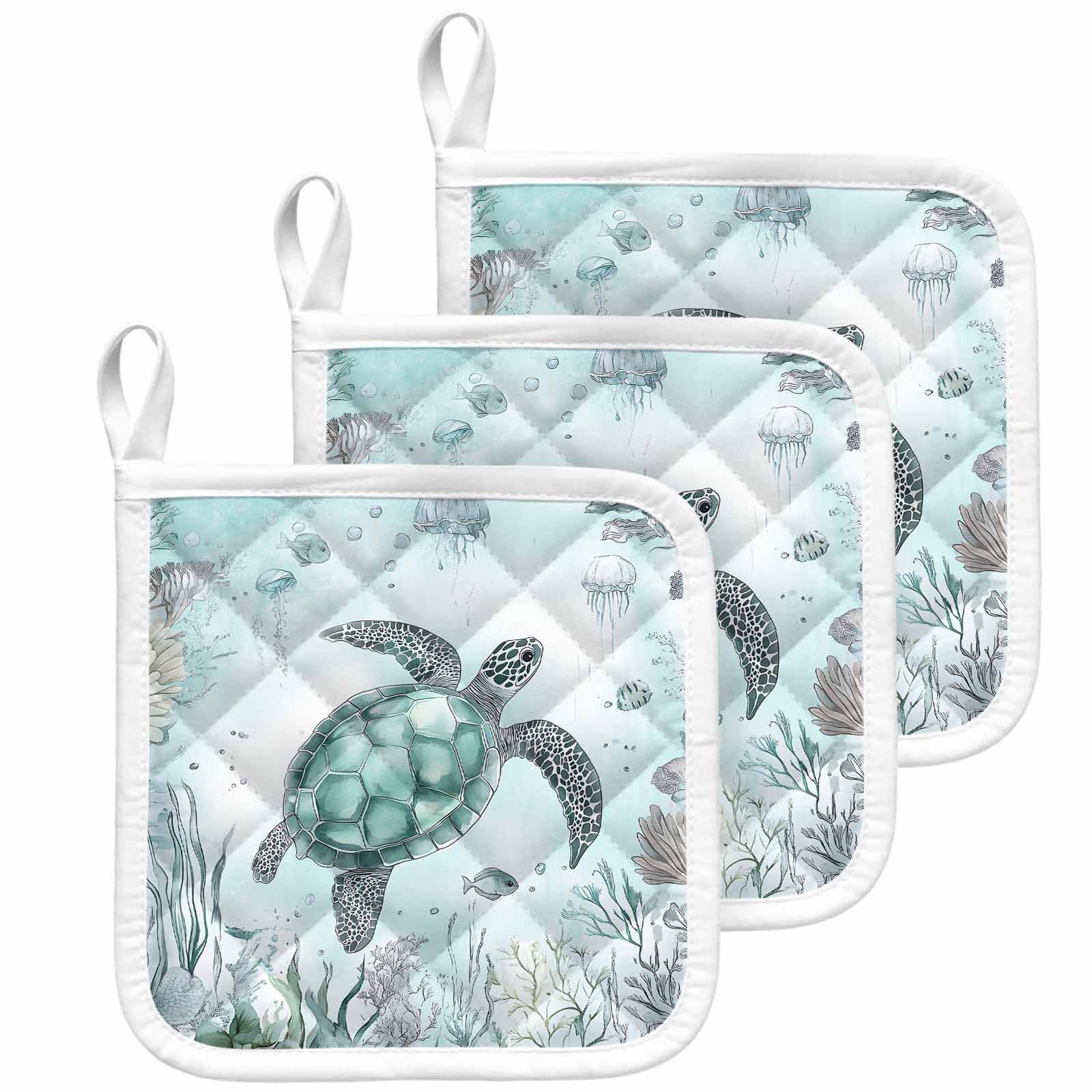 Coastal Sea Turtle Pot Holders for Kitchen Heatproof Potholder, 3 Pack ...