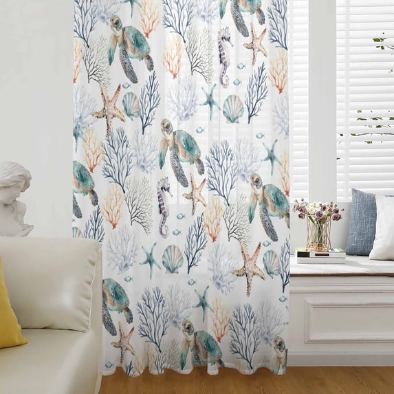 Coastal Sea Turtle Semi Sheer Curtains Drapes for Living Room, Bedroom ...