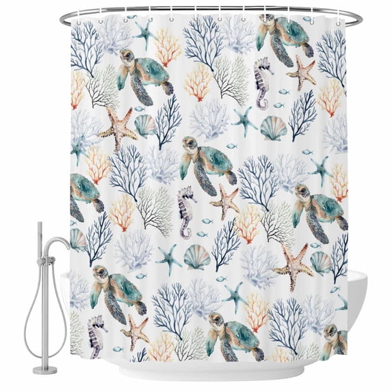 Coastal Sea Turtle Shower Curtain Set - Long 72" x 84" Washable Bathtub ...