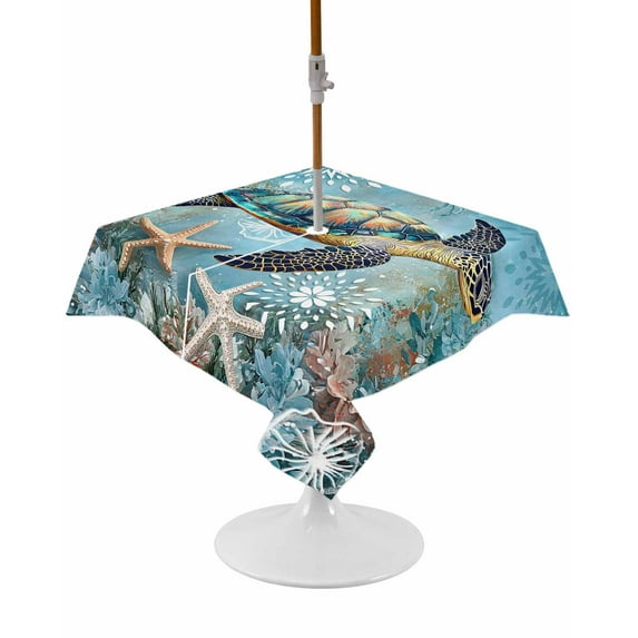 Coastal Sea Turtle Square Outdoor Tablecloth, Waterproof Table Cloth ...
