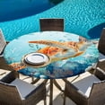 Coastal Sea Turtle Starfish Round Fitted Tablecloth with Elastic Edge ...