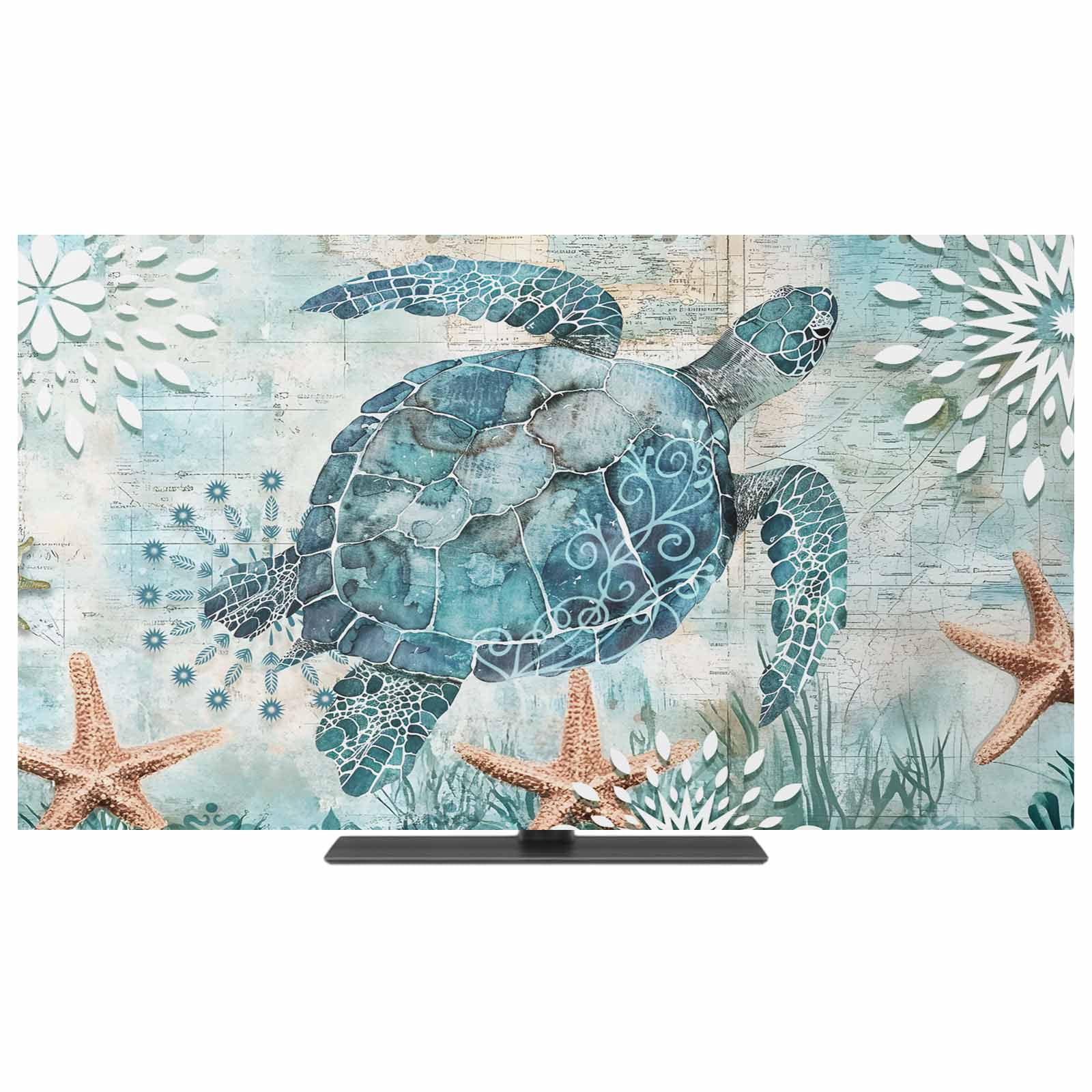 Coastal Sea Turtle TV Dust Cover,Stretchable TV Screen Desktop Computer ...