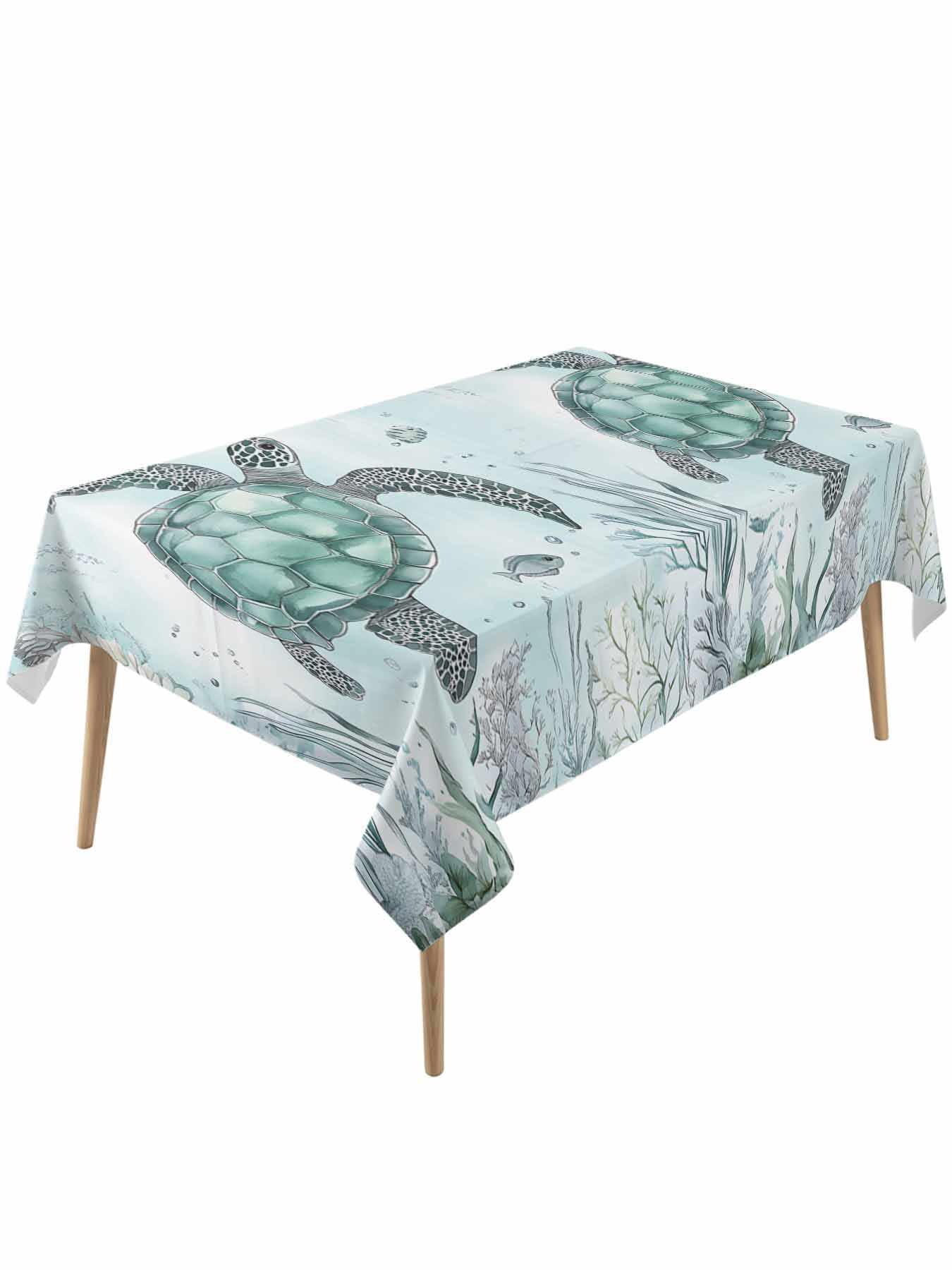 Coastal Sea Turtle Table Cloth, Nautical Marine Jellyfish Coral ...