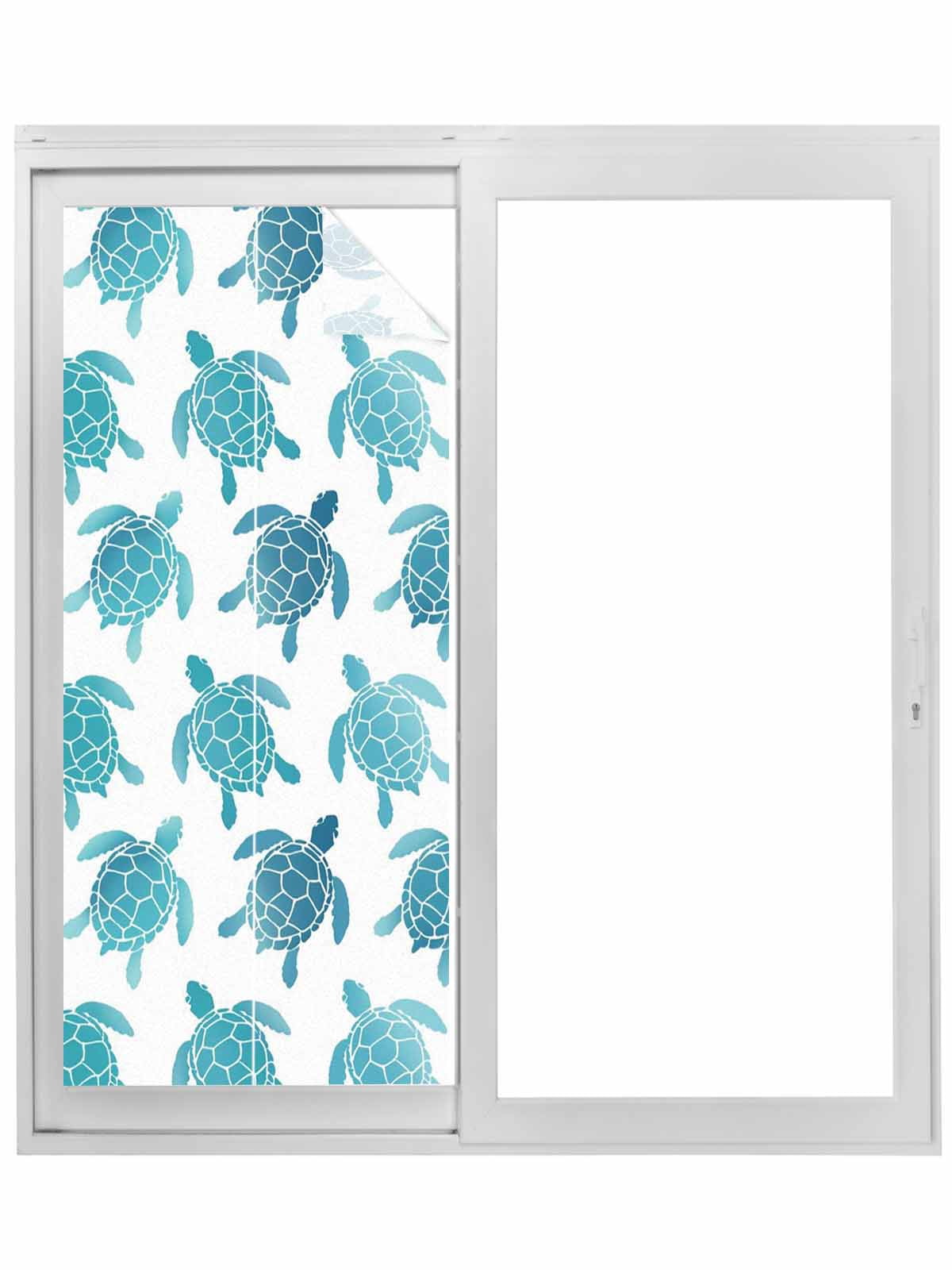 Coastal Sea Turtle Window Privacy Film, Nautical Turquoise Ocean ...