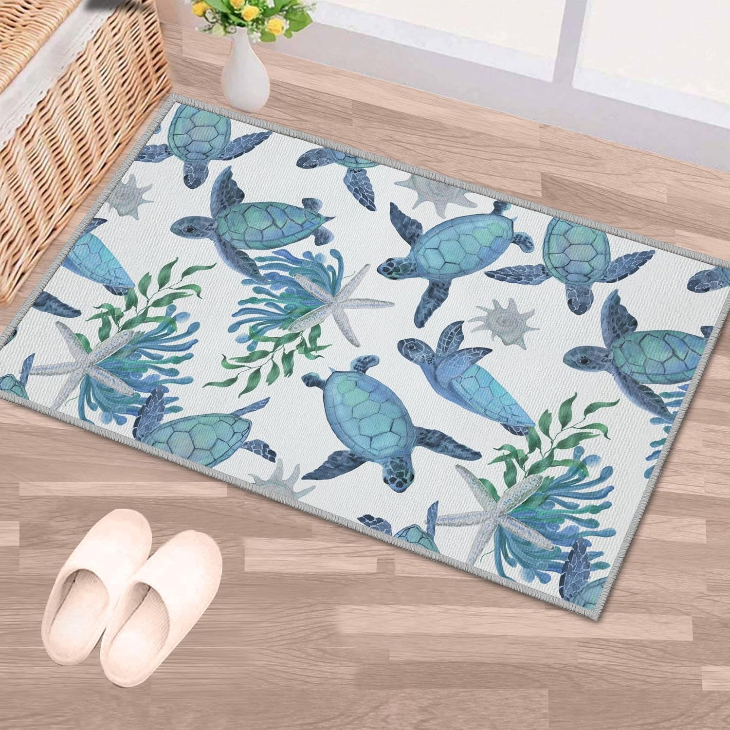 Coastal Sea Turtles 2x3 Area Rugs - Small Machine Washable Foldable ...