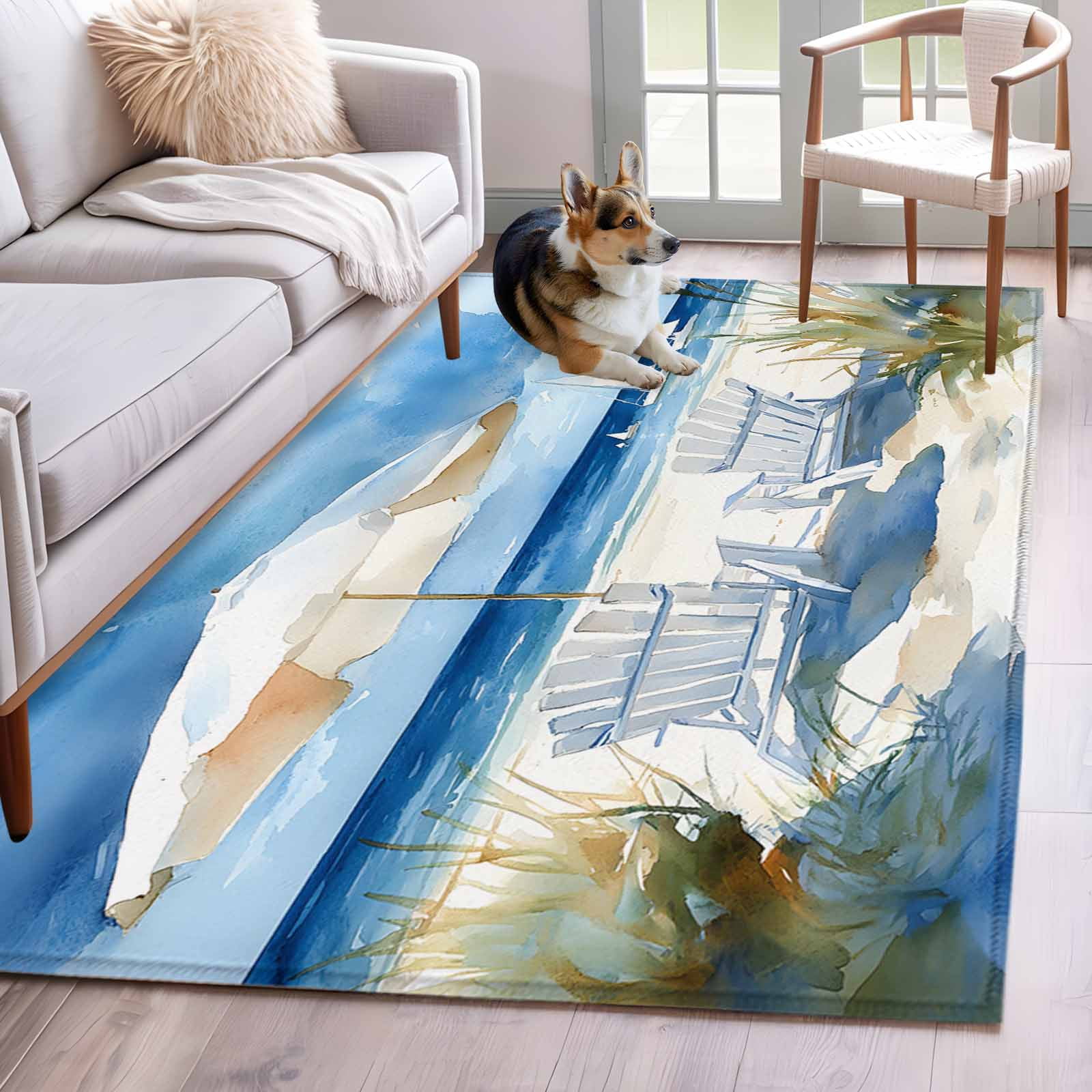 Coastal Sea Wave Blue Area Rug 3x5 Washable Rug Non Slip Nautical Ocean ...
