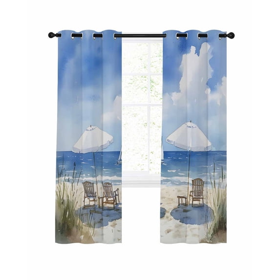 Coastal Sea Wave Blue Blackout Curtains, Light Blocking Print Window ...
