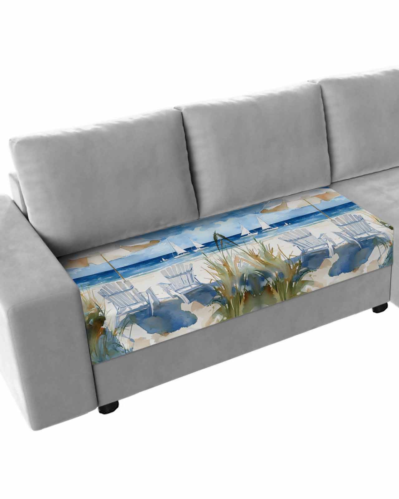 Coastal Sea Wave Blue Sofa Couch Cushion Covers Washable, Removable ...