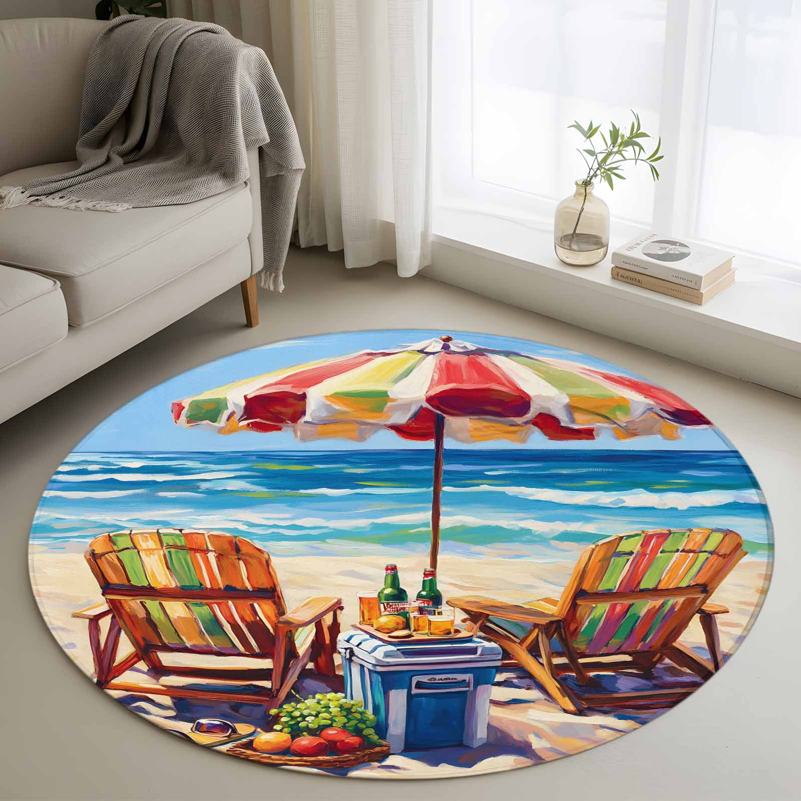 Coastal Sea Wave Round Rug 3ft Washable Circle Entryway Rugs Non Slip ...