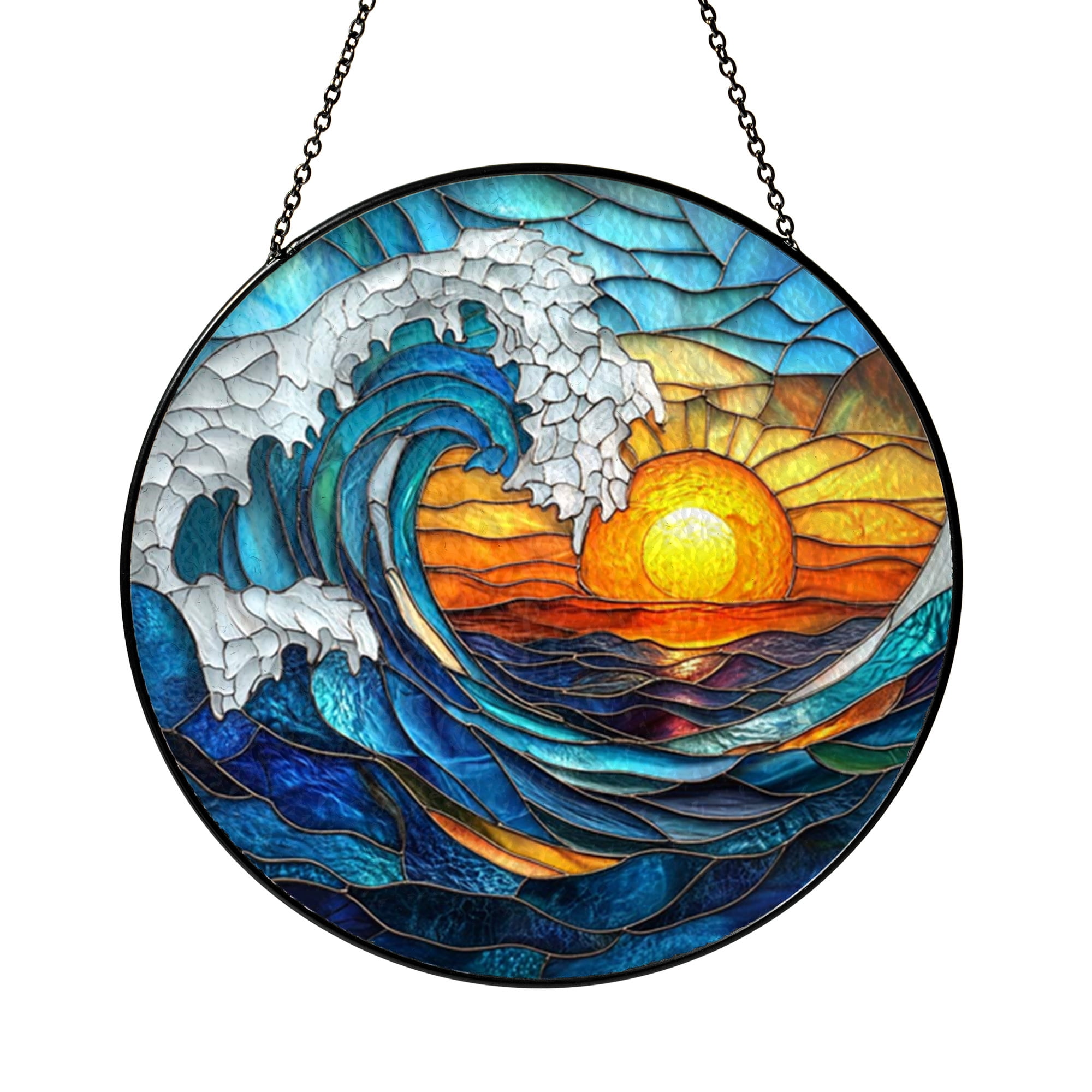 Coastal Sea Wave Scene Stained Glass Suncatcher – Window Art - Walmart.com