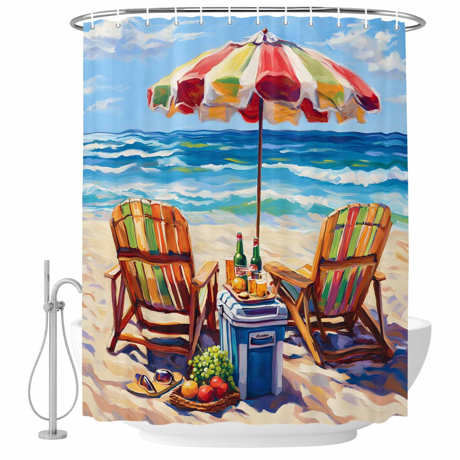 Coastal Sea Wave Shower Curtain Set - Long 72" x 84" Washable Bathtub ...