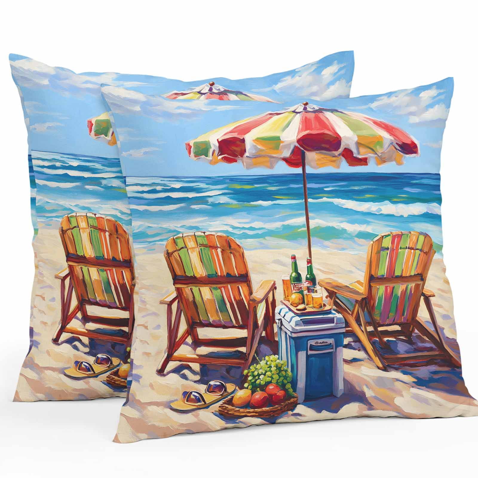 Coastal Sea Wave Waterproof Outdoor Throw Pillow Covers 16''x16'' Pack ...