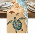 Coastal Sea turtle Cotton Linen Table Runner Beach Starfish Shell Conch ...