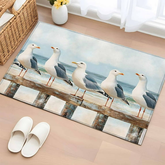 Coastal Seagull Bathroom Rug Washable 2x3 Entryway Rug Non Slip Summer ...