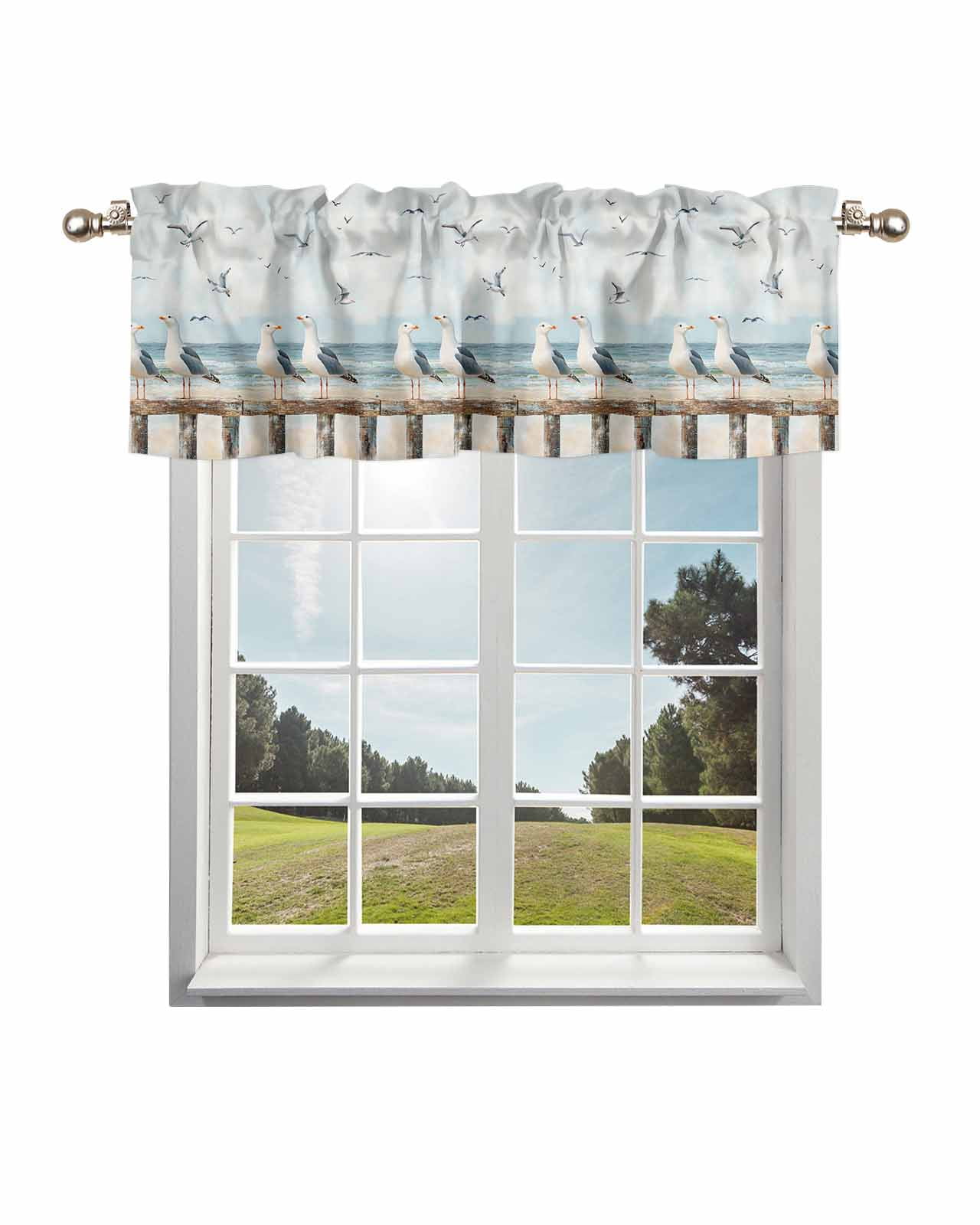 Coastal Seagull Curtain Valance for Windows/Living Room/Kitchen ...