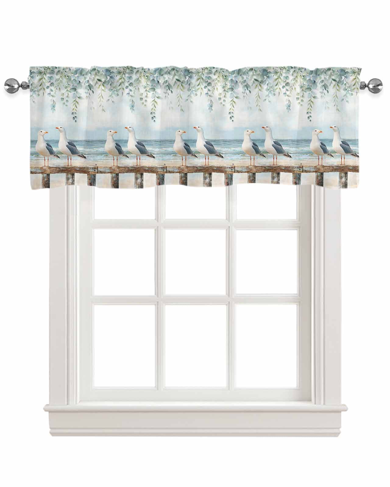 Coastal Seagull Kitchen Valances for Windows Farmhouse Linen Window ...