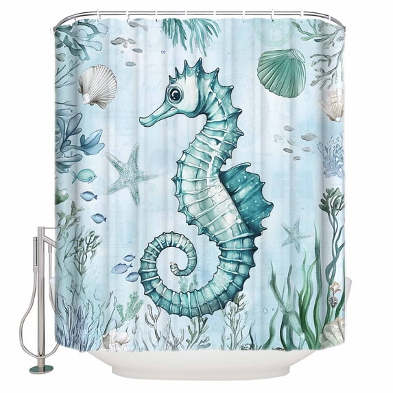Coastal Seahorse Bathroom Shower Curtains with 12 Hooks Polyester ...