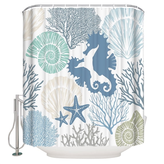 Coastal Seahorse Bathroom Shower Curtains with 12 Hooks Waterproof ...