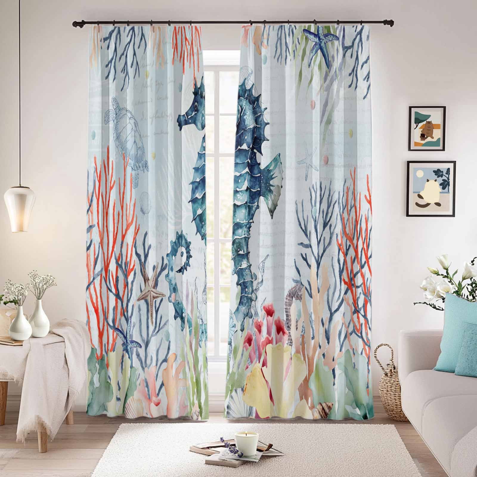 Coastal Seahorse Blackout Curtains for Bedroom/Living Room, Pinch ...