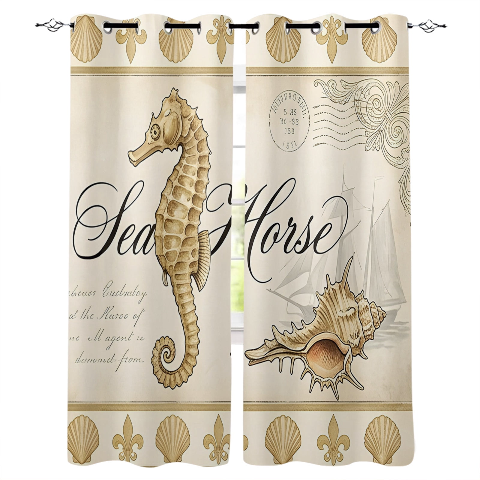 Coastal Seahorse Blackout Curtains for Bedroom/Living Room, Thermal ...