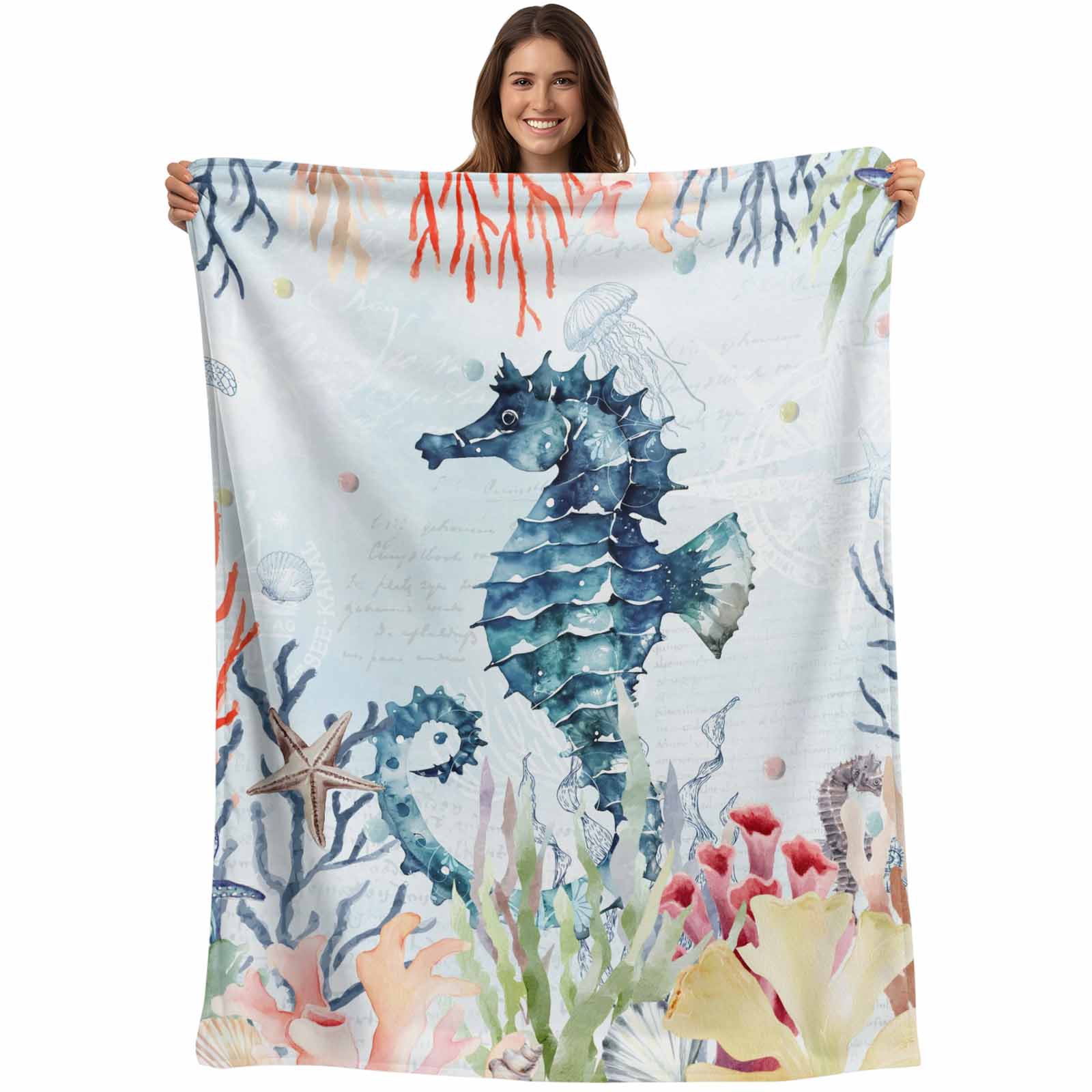 Coastal Seahorse Blanket Soft Cozy Warm Throw Blanket for Couch, Plush ...