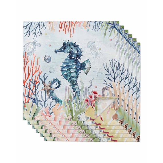 Coastal Seahorse Cloth Napkins Set of 6 Reusable Dinner Napkins, Marine ...