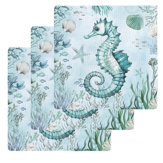 Coastal Seahorse Kitchen Dish Towels for Drying Dishes Set of 3, Ocean ...
