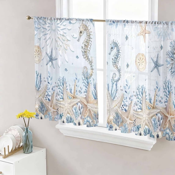 Coastal Seahorse Sheer Curtains for Living Room Bedroom Summer Ocean ...