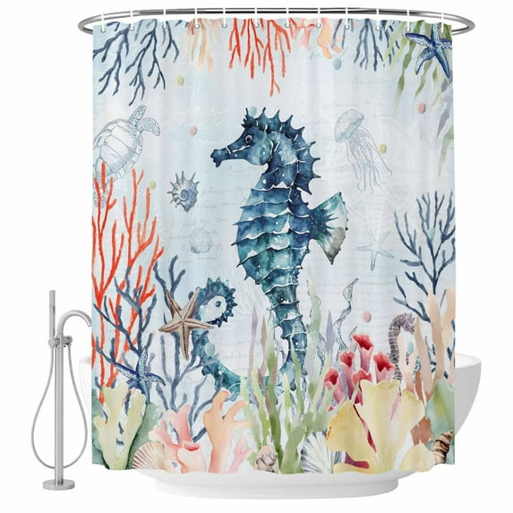 Coastal Seahorse Shower Curtain Set - 48" x 72" Washable Bathtub ...