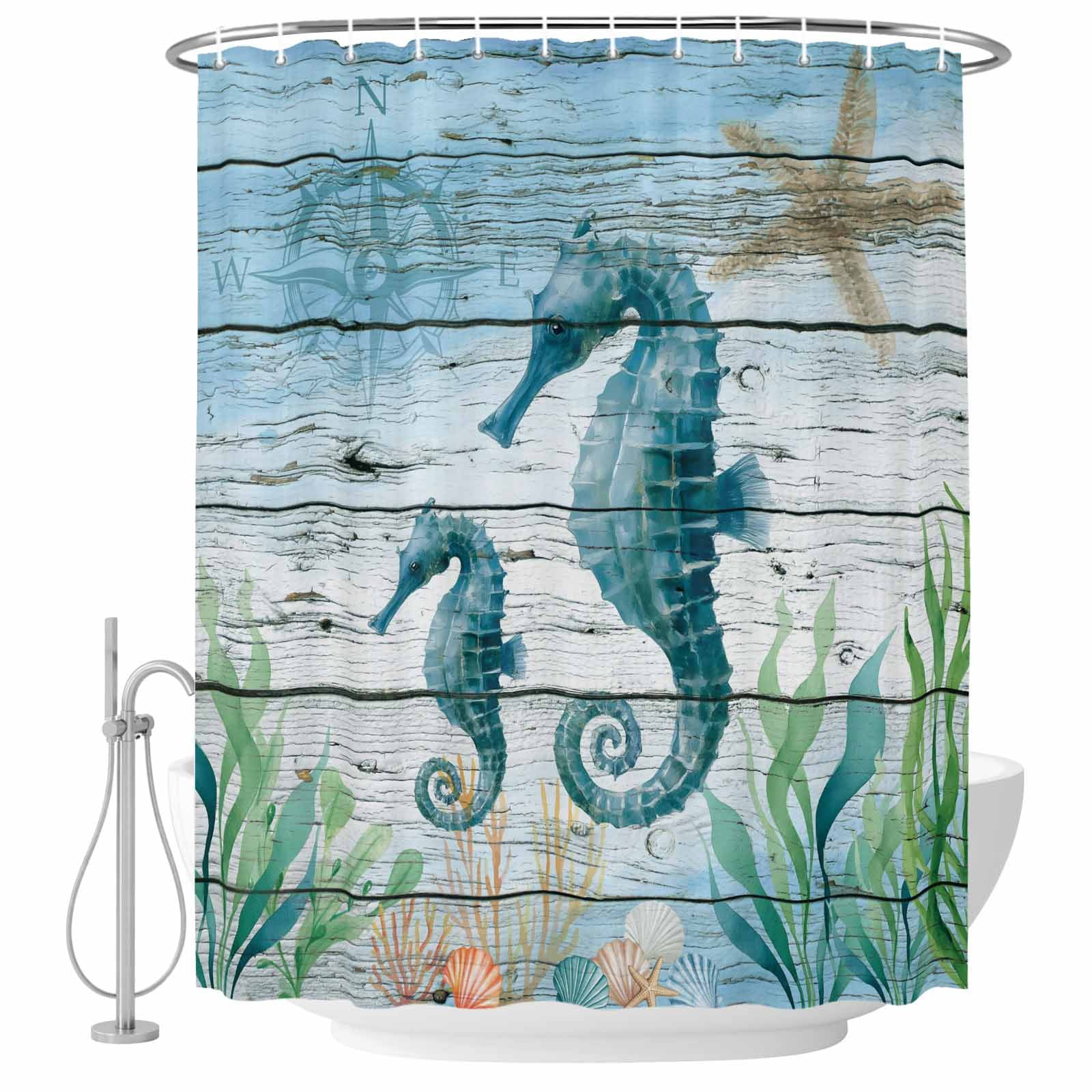 Coastal Seahorse Shower Curtain, Waterproof Shower Curtains for ...