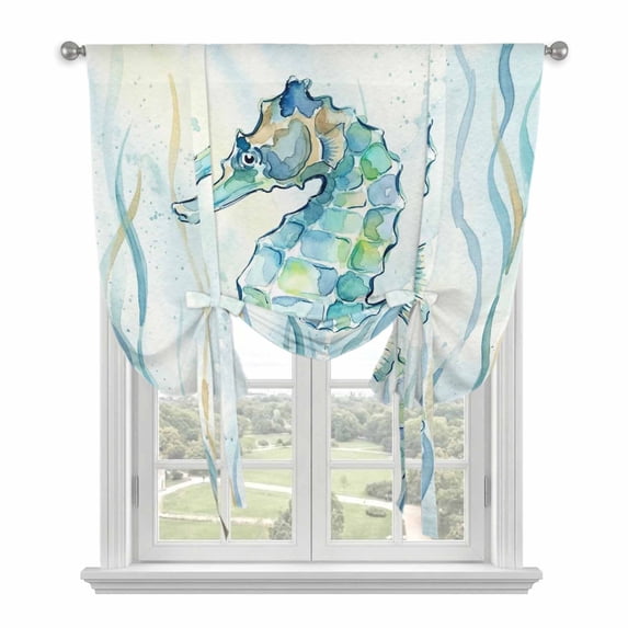 Coastal Seahorse Tie Up Curtains for Window, Thermal Insulated Balloon ...