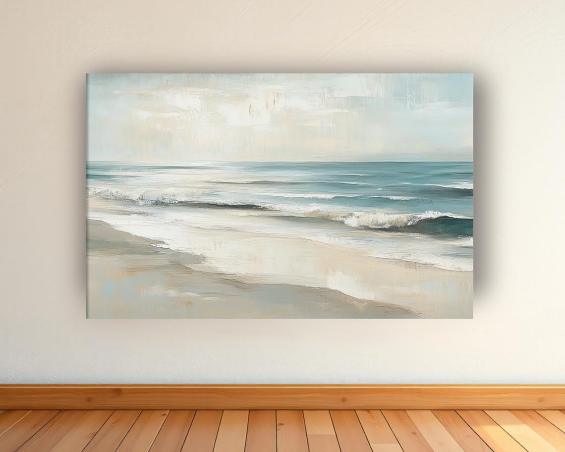 Coastal Seascape Poster Neutral Beach Wave Poster Art Print Home Decor ...