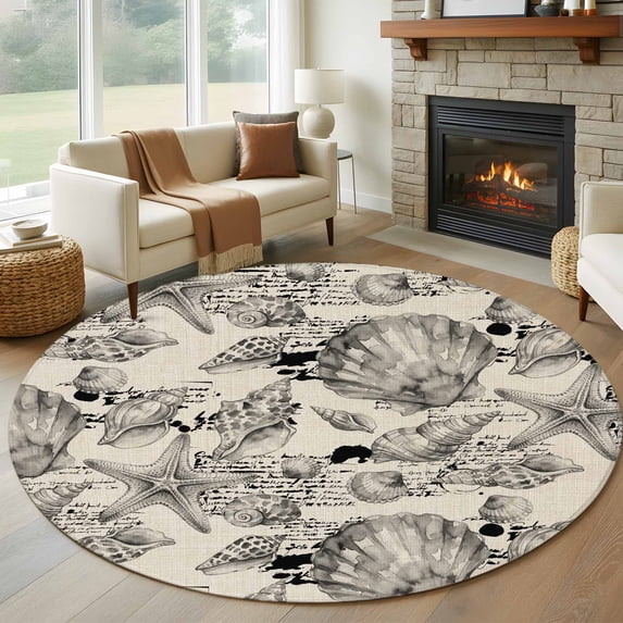 Coastal Seashell 6FT Round Area Rugs for Living Room Summer Nautical ...